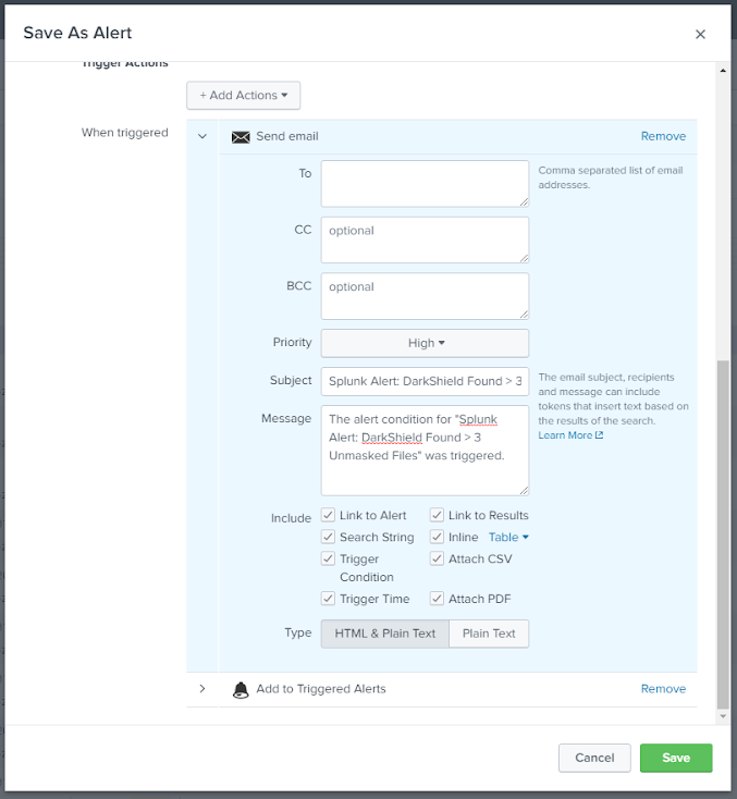 Getting DarkShield Alerts from Splunk Adaptive Response - IRI Getting DarkShield Alerts from Splunk Adaptive Response - IRI