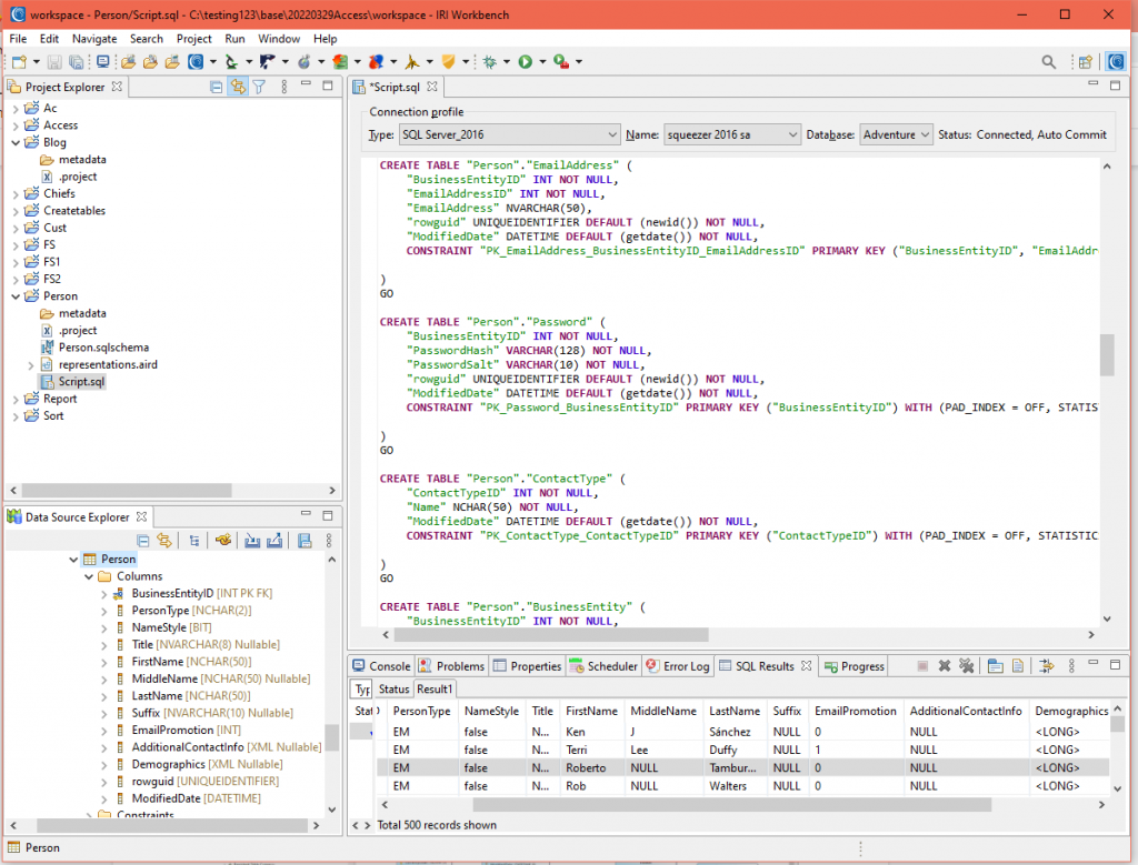 Creating New Tables in IRI Workbench - IRI